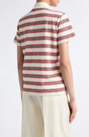 Moncler Striped Cotton Polo - White/red