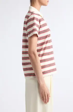 Moncler Striped Cotton Polo - White/red