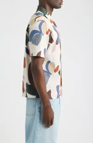 WAX LONDON Didcot Abstract Stretch Cotton Camp Shirt