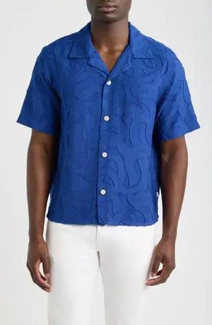 WAX LONDON Curzon Jacquard Camp Shirt - Blue
