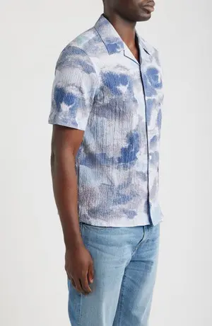 WAX LONDON Didcot Watercolor Stretch Cotton Button-up Shirt - Blue