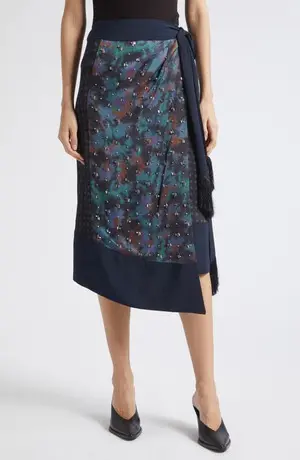 3.1 Phillip Lim Mixed Print Wrap Skirt With Beaded Embellishments - Midnight Multi
