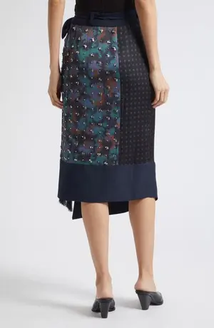 3.1 Phillip Lim Mixed Print Wrap Skirt With Beaded Embellishments - Midnight Multi