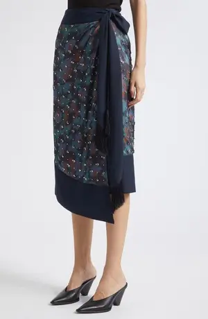 3.1 Phillip Lim Mixed Print Wrap Skirt With Beaded Embellishments - Midnight Multi