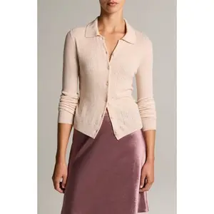 Vince Pointelle Knit Wool Cardigan - Blush Cloud
