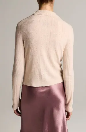 Vince Pointelle Knit Wool Cardigan - Blush Cloud