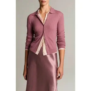 Vince Pointelle Knit Wool Cardigan - Dusty Peony