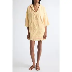 Zimmermann Pop Fringe Cotton Terry Jacquard Hooded Cover-up Dress - Mango