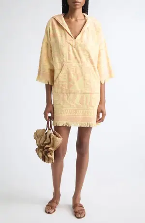 Zimmermann Pop Fringe Cotton Terry Jacquard Hooded Cover-up Dress - Mango