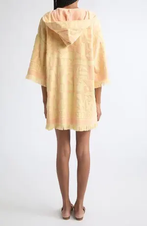 Zimmermann Pop Fringe Cotton Terry Jacquard Hooded Cover-up Dress - Mango