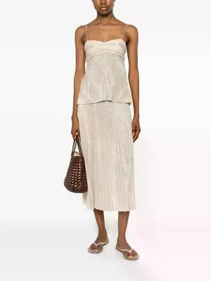 FORTE_FORTE Pleated Metallic-effect Spaghetti Strap Top