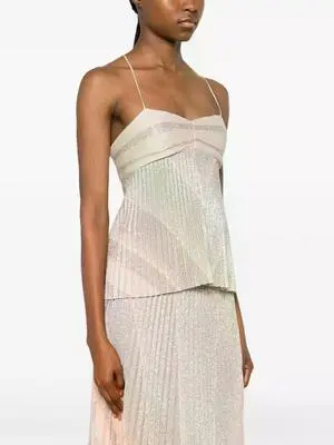 FORTE_FORTE Pleated Metallic-effect Spaghetti Strap Top
