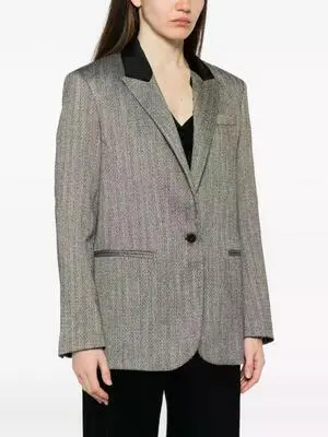 FORTE_FORTE Herringbone Pattern Velvet Collar Blazer