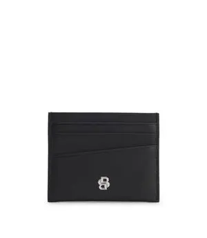 BOSS Leather Card Holder With Double B Monogram - Black