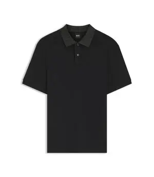 BOSS Regular-fit Polo Shirt In Cotton With Patterned Collar - Black