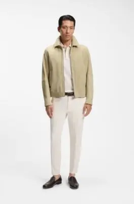 BOSS Suede Leather Jacket With Zipper Closure
