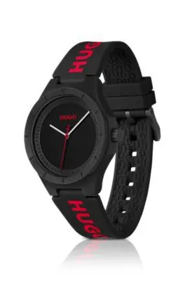 Hugo Lit For Him Black Watch With Red Logo Detailing