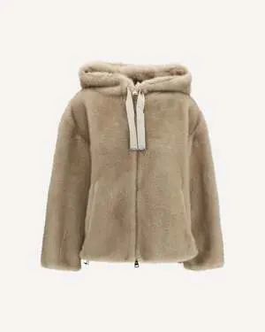 Herno Hooded Jacket In Eco-fur - Beige