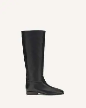 HERBERT LEVINE Knee High Square Toe Leather Boots - Black