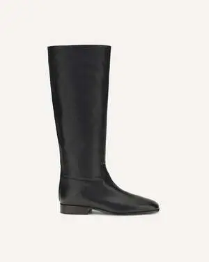 HERBERT LEVINE Knee High Square Toe Leather Boots - Black