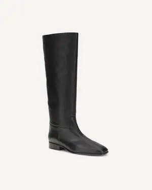 HERBERT LEVINE Knee High Square Toe Leather Boots - Black