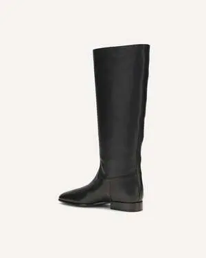 HERBERT LEVINE Knee High Square Toe Leather Boots - Black