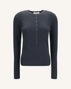 LISA YANG Airi Henley Sweater In Cotton And Cashmere - Grey