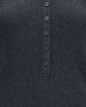 LISA YANG Airi Henley Sweater In Cotton And Cashmere - Grey