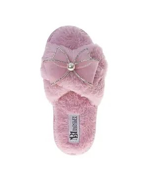 Badgley Mischka Jeweled Faux Fur Slippers - Pink