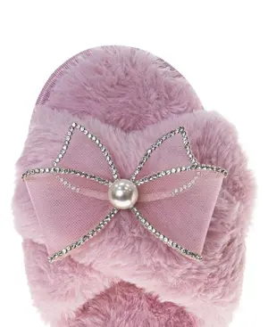 Badgley Mischka Jeweled Faux Fur Slippers - Pink