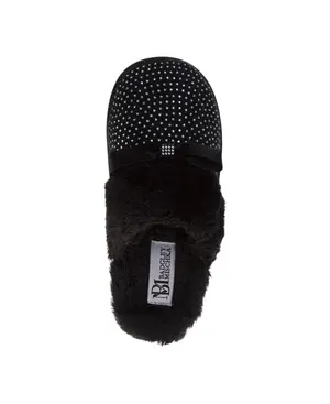 Badgley Mischka Fluffy Rhinestone Bow Detail Slippers - Black