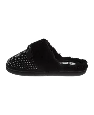 Badgley Mischka Fluffy Rhinestone Bow Detail Slippers - Black