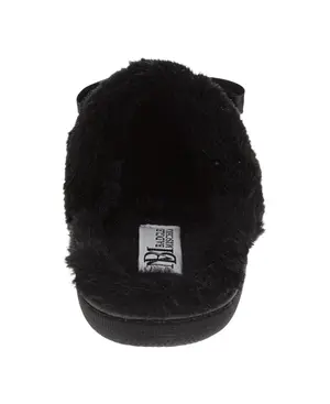 Badgley Mischka Fluffy Rhinestone Bow Detail Slippers - Black