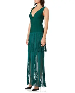 Herve Leger Tiered Fringe Gown