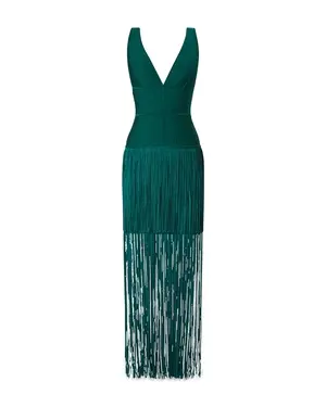 Herve Leger Tiered Fringe Gown