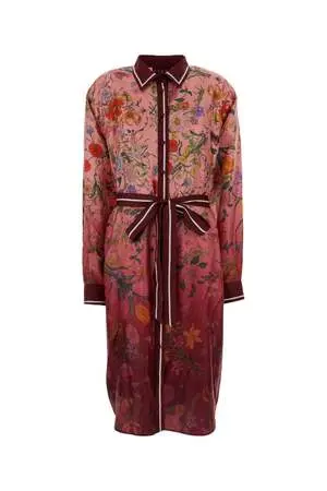 Gucci Floral Print Belted Shirt Dress - Multicolor