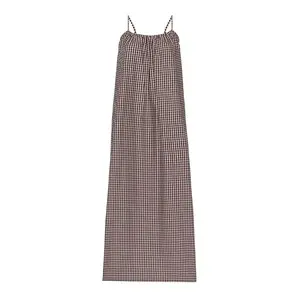 DHARA SHETH, DUBAI Spaghetti Strap Gingham Cotton Maxi Dress - Brown/white/red