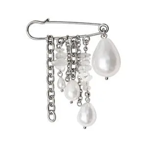 KIREI White / Silver Fragment Pearl & Quartz Brooch