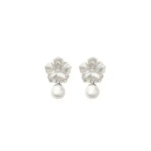 ALEGORIA JEWELLERY Silver / White Bavella Mini Round Pearl Earrings Silver - Silver/white