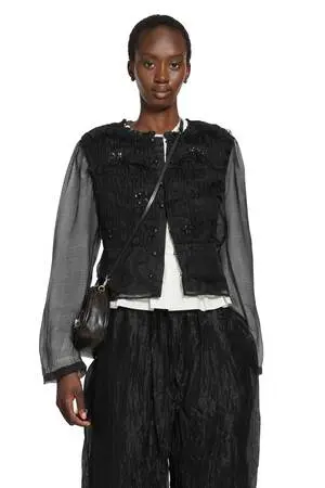 RENLI SU Shirred Silk Twill And Organza Shirt - Black