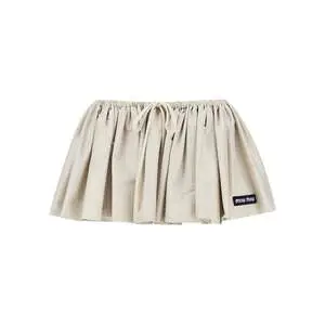 Miu Miu Mini Skirt With Logo Patch - Beige