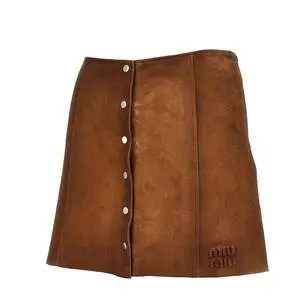 Miu Miu Waxed Suede Leather Mini Skirt - Brown