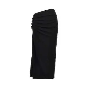 Rabanne Gathered Jersey Midi Skirt - Black