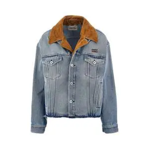 Miu Miu Denim Jacket With Detachable Suede Collar - Blue