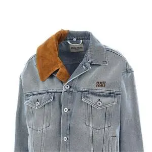 Miu Miu Denim Jacket With Detachable Suede Collar - Blue
