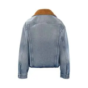 Miu Miu Denim Jacket With Detachable Suede Collar - Blue