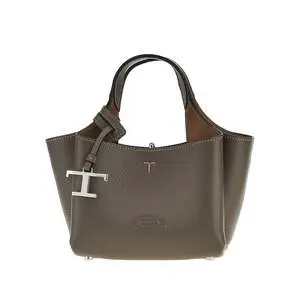TOD'S Grained Leather Mini Shopping Bag - Grey