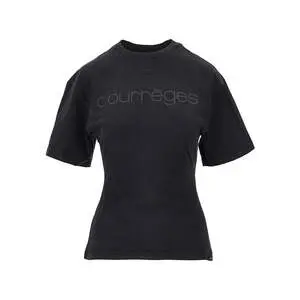 COURREGES Logo Print Fitted T-hirt - Black