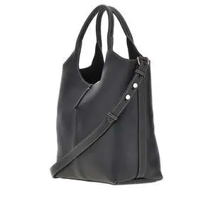 TOD'S Leather Small Shopping Tote Bag With Metal Bar Detail - Black