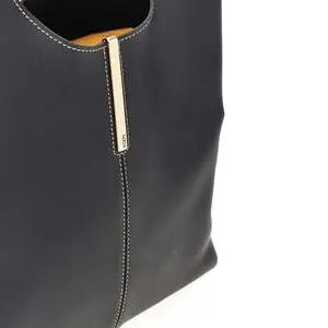 TOD'S Leather Small Shopping Tote Bag With Metal Bar Detail - Black